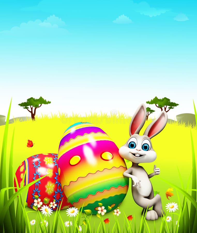 Easter Bunny with Big Colorful Eggs Stock Illustration - Illustration ...