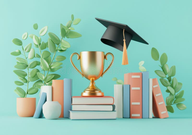 Academic Achievement Concept with Books and a Graduation Cap Stock ...