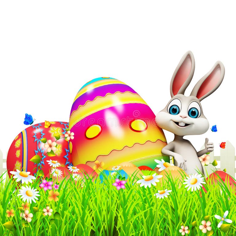 Gray Easter Bunny with Big Colorful Eggs Stock Illustration ...