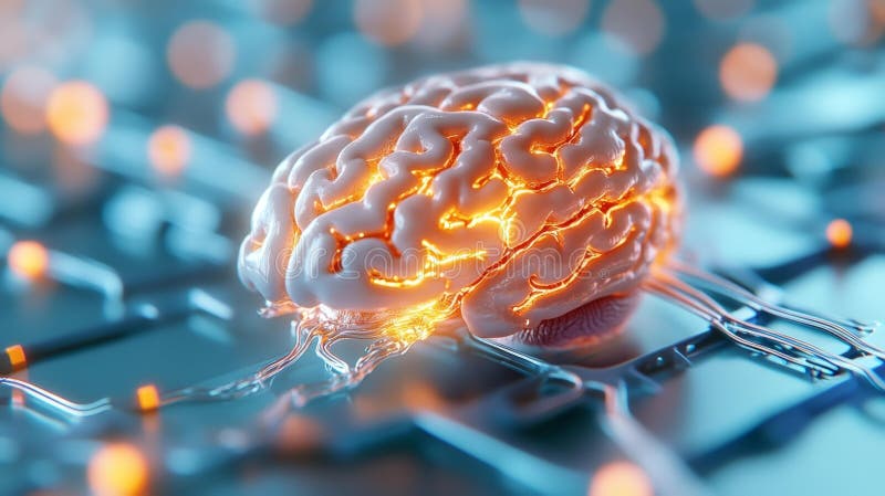 3D Render of a Brain with Electric Impulses on Circuit Board Stock ...