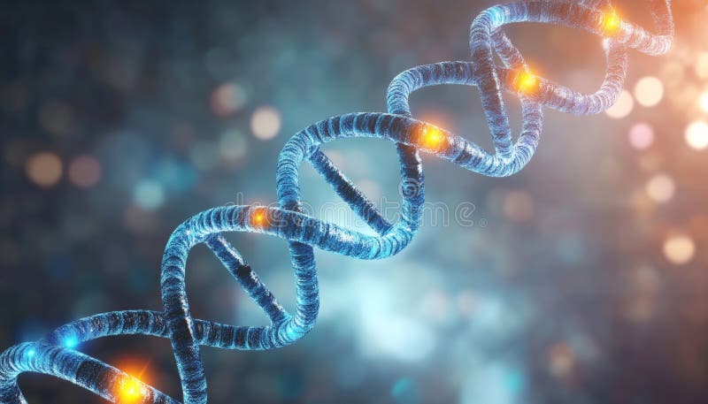3D Rendered Illustration of a Human DNA Strand with Glowing Markers, on ...