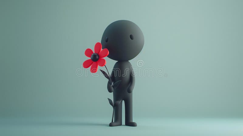 3d Rendered Illustration of a Little Guy with a Flower Stock ...