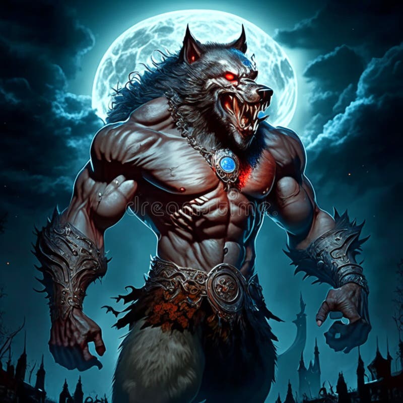 Illustration of a Monster in Front of a Full Moon at Night Generative ...