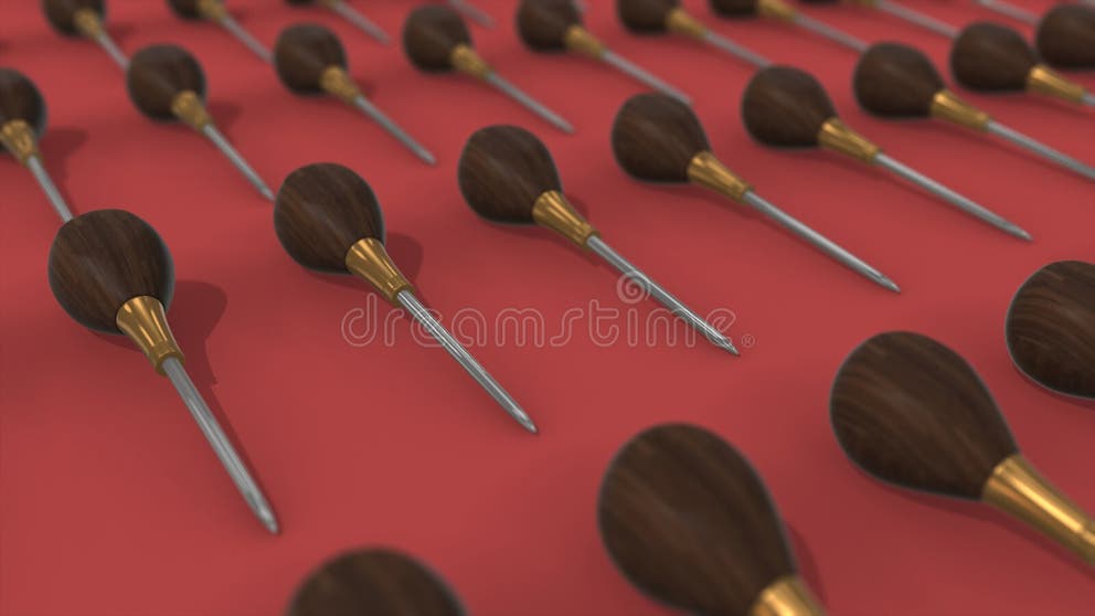 3d Rendered Illustration of Multiple Scratch Awls with Wooden Handle in ...
