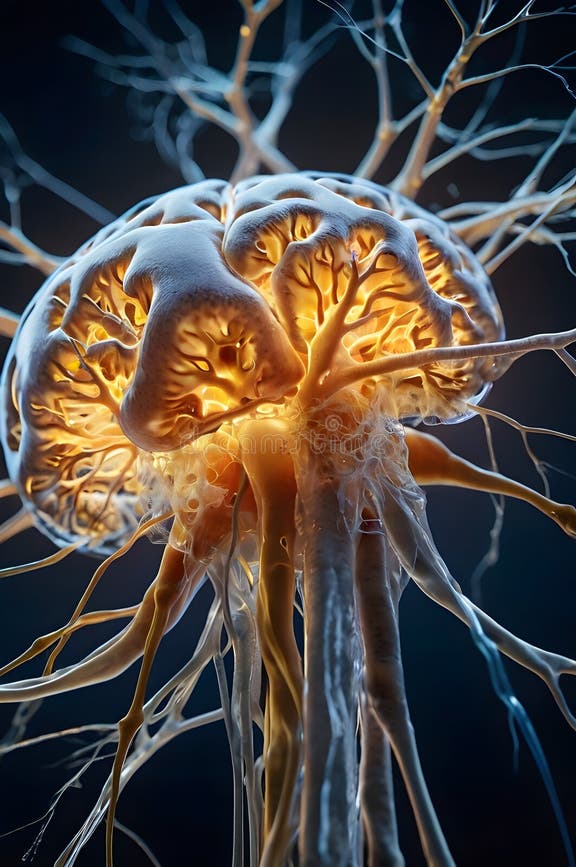 Illuminated Neuron a 3D Render of Brain Cell Communication Stock ...