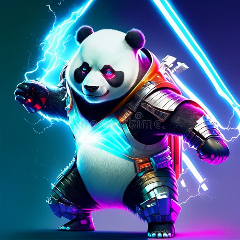 3d Rendered Illustration of a Panda Warrior with a Lightning Bolt ...