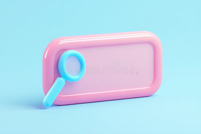 A 3D-rendered Illustration of a Pink Search Bar Icon with a Light Blue ...