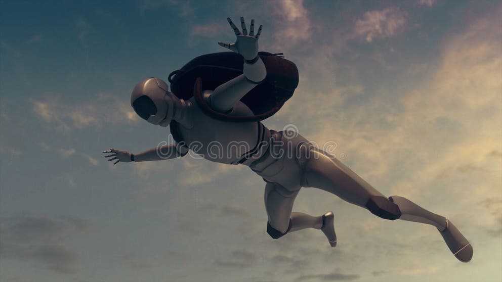 3d Rendered Illustration of Robot Skydiving or Falling in Sky Stock ...