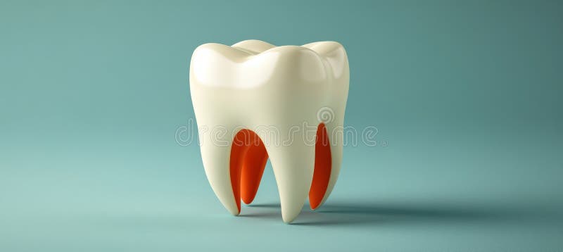 3D Rendered Illustration of a Single Tooth with Highlighted Roots on a ...