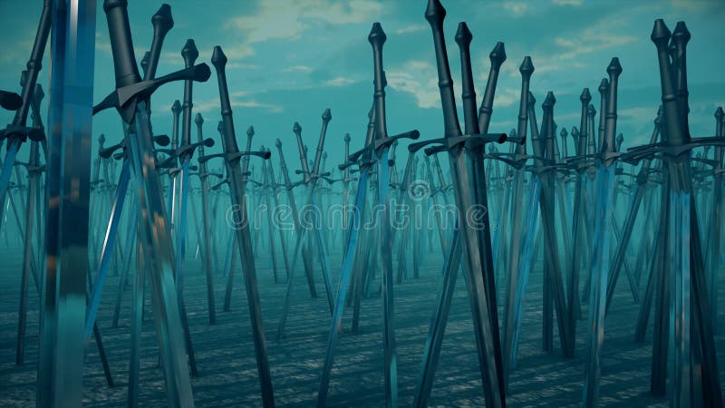 3d Rendered Illustration of Swords Stuck into Ground Stock Illustration ...