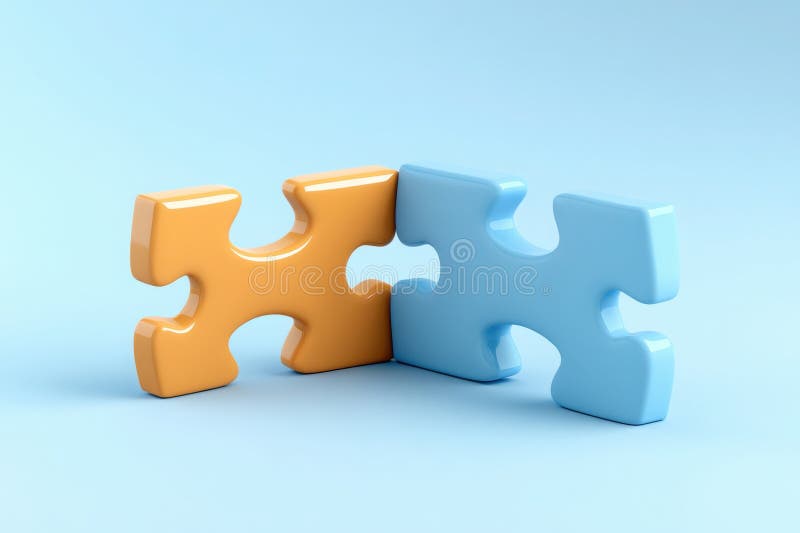 A 3D-rendered Partially Completed Puzzle with Orange and Blue Pieces ...