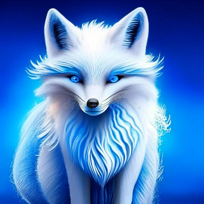 3d Rendered Illustration of a White Fox with Blue Eyes on a Blue ...