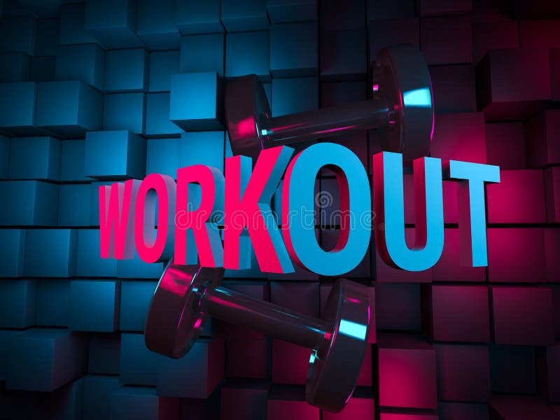 3d Rendered Illustration, Workout Concept with Neon Light and Cubes ...