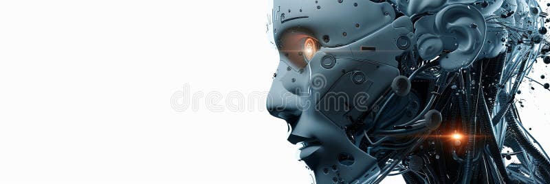 A 3D Rendered Image of an AI Robot Head, Featuring a Digital Brain ...