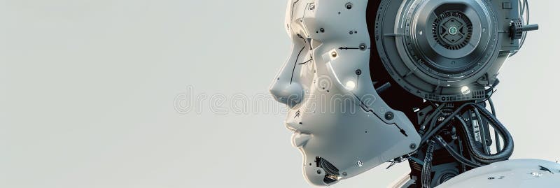 3D Rendered Image of an AI Robot Head with a Visible Digital Graphic ...