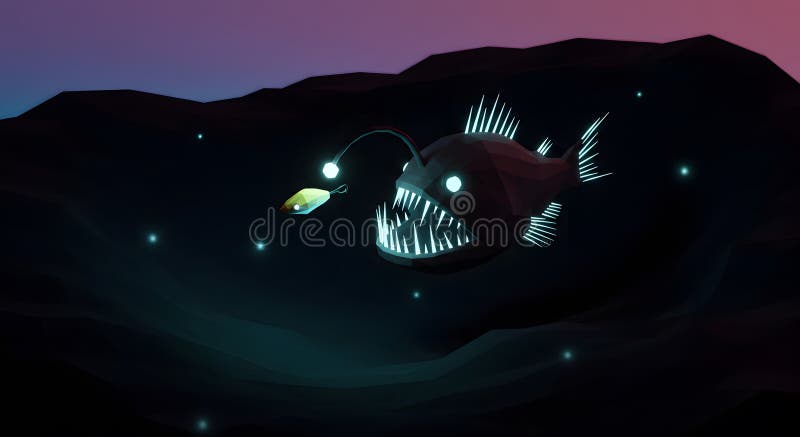 Anglerfish in Low-Poly 3D Render: Deep Sea Predator with Bioluminescent ...