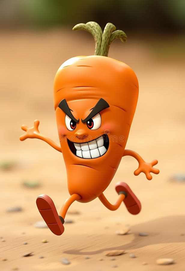 Angry Cartoon Carrot Running Outdoors Sandy Background Stock ...
