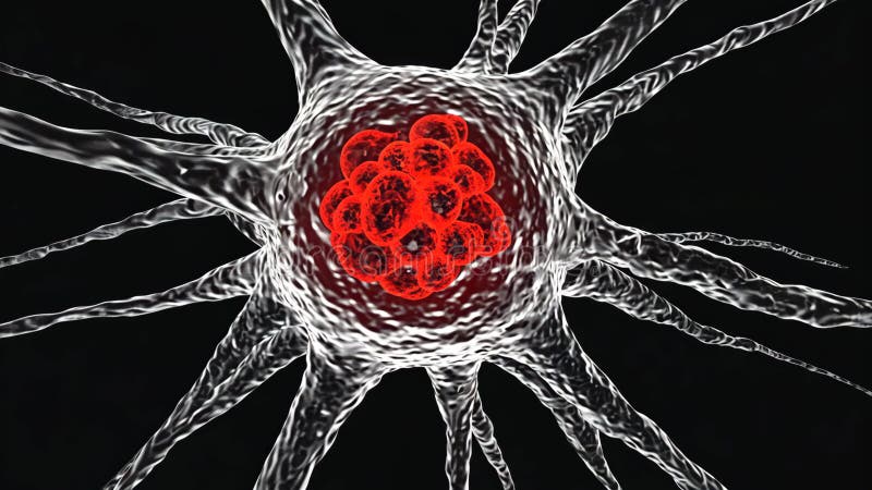 3d Rendered Image of a Biological Cell with Red Core and Branching ...