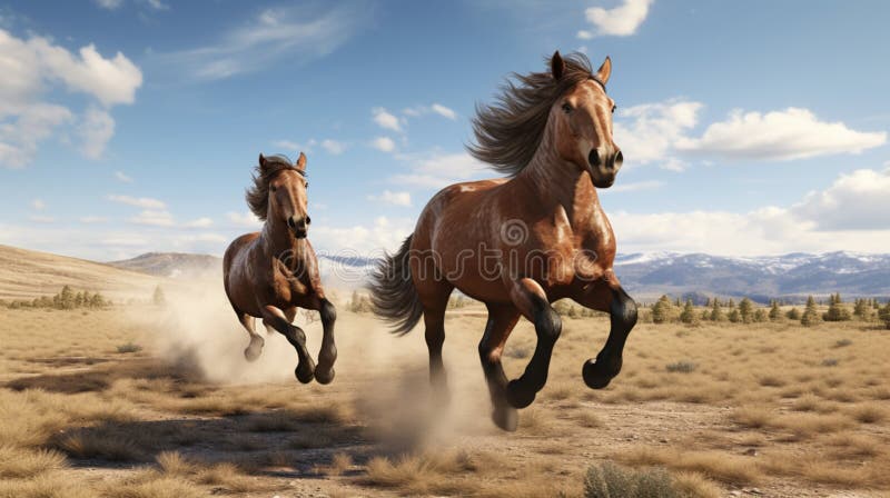 A Pair of Horses Galloping Freely through an Open Field Stock ...