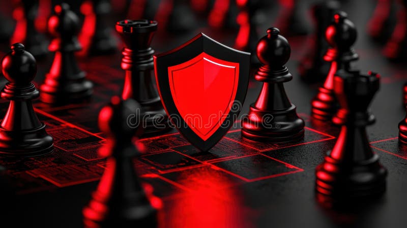 Cyber Security Strategy Red Shield on Chessboard Stock Illustration ...