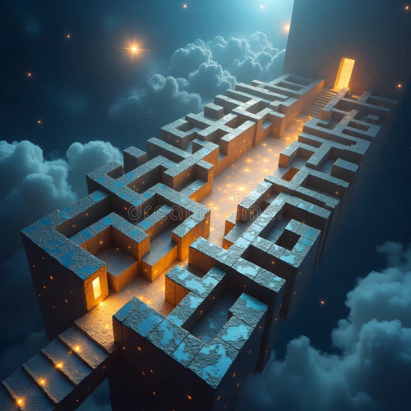 Celestial Maze Glowing Path Illuminated Labyrinth Above Clouds Stock ...