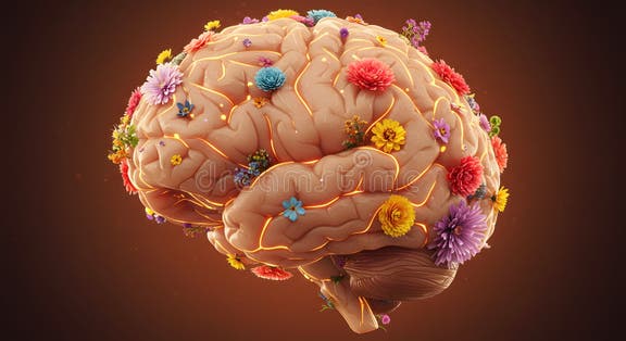 Blooming Mind: a 3D Visualization of a Human Brain Adorned with Vibrant ...