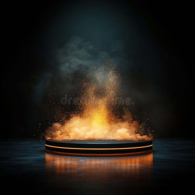 Dramatic Dark Podium with Fire and Smoke Effects Stock Illustration ...