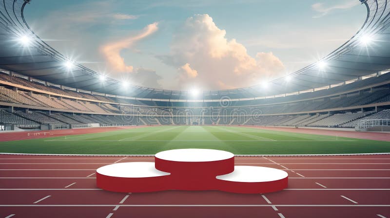 Empty Podium at Stadium with Running Track and Grass Field Stock ...