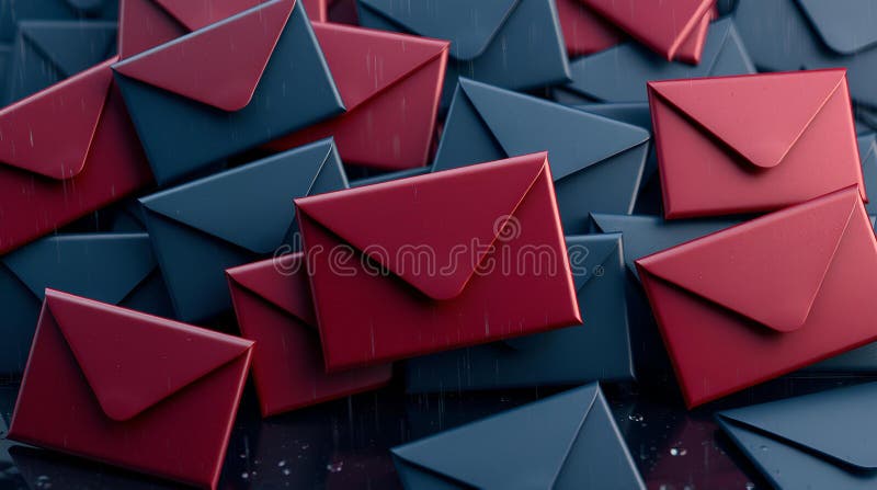 Red and Blue Envelopes Piled Together in a Dynamic Composition Stock ...