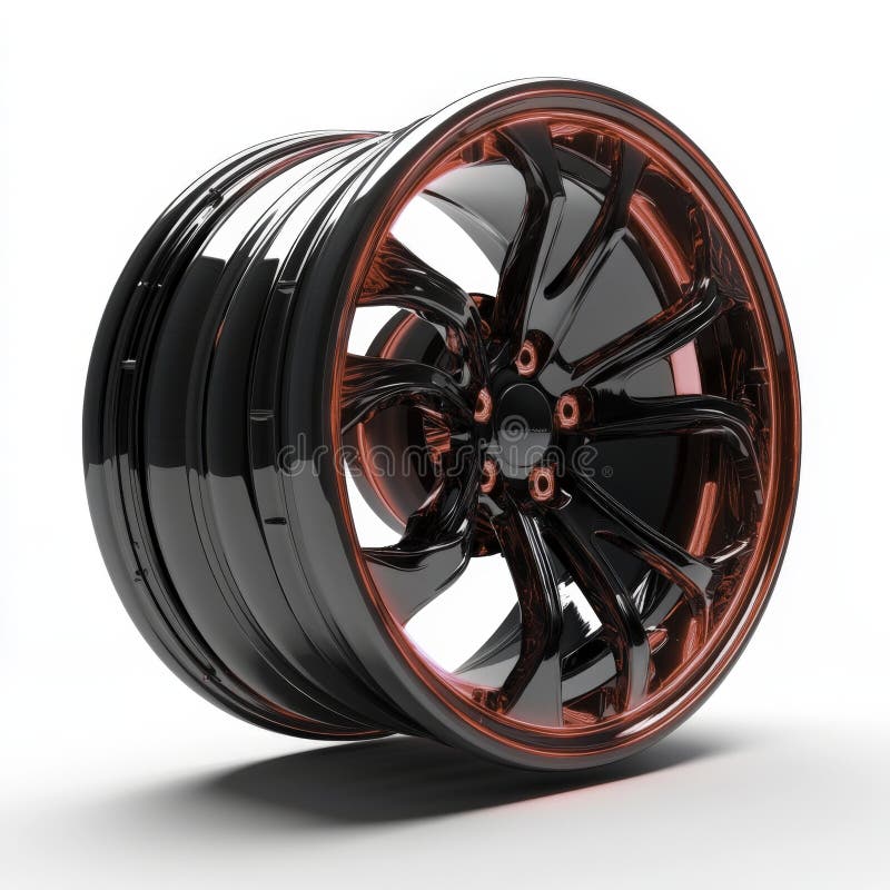 Black Multi-spoke Wheel with Red Accents, 3D Render, Modern Design ...