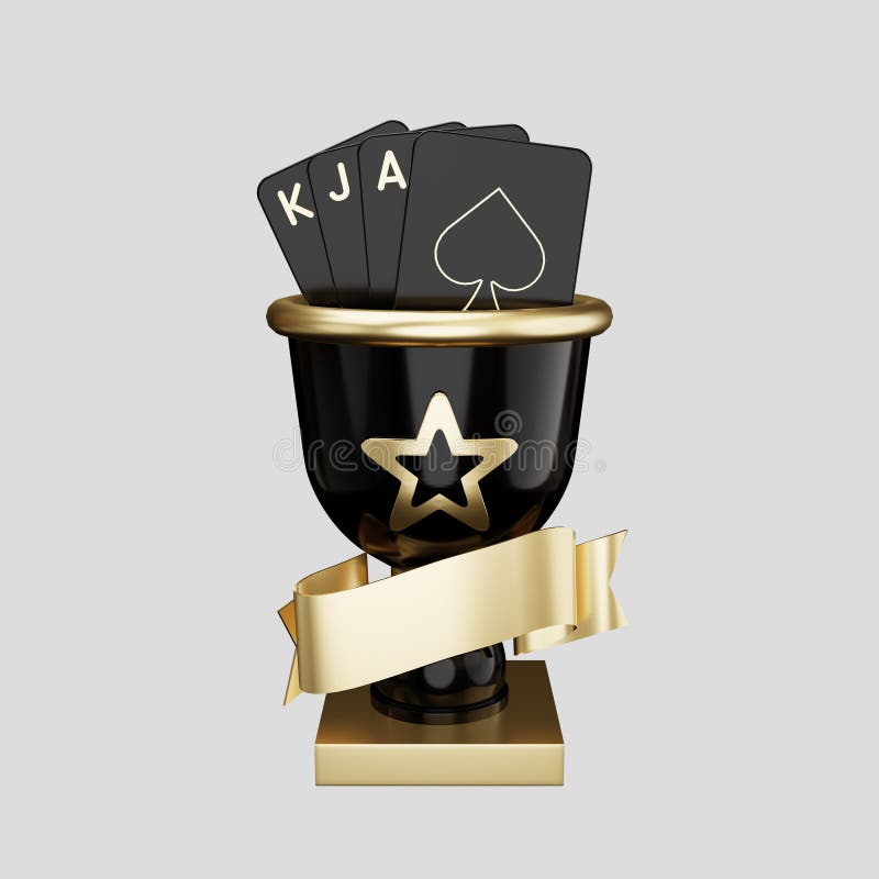 3D Icon of a Trophy Containing Playing Cards Inside, with a Gold Ribbon ...