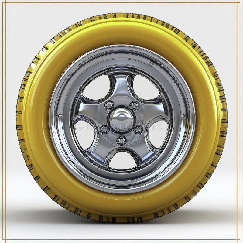 Chrome Wheel with Yellow Tire, Classic Design, Isolated, Studio, 3D ...