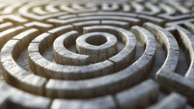 Circular Stone Maze, 3D Rendered, Warm Sunlight, Intricate Texture ...