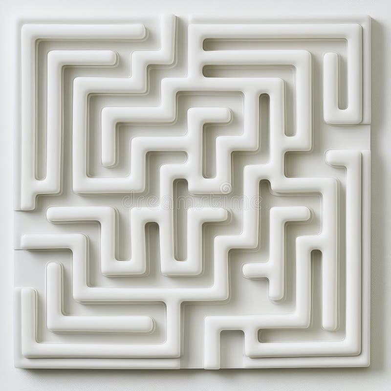 White Geometric Maze, 3D Rendered, Square Pattern, Clean Background ...