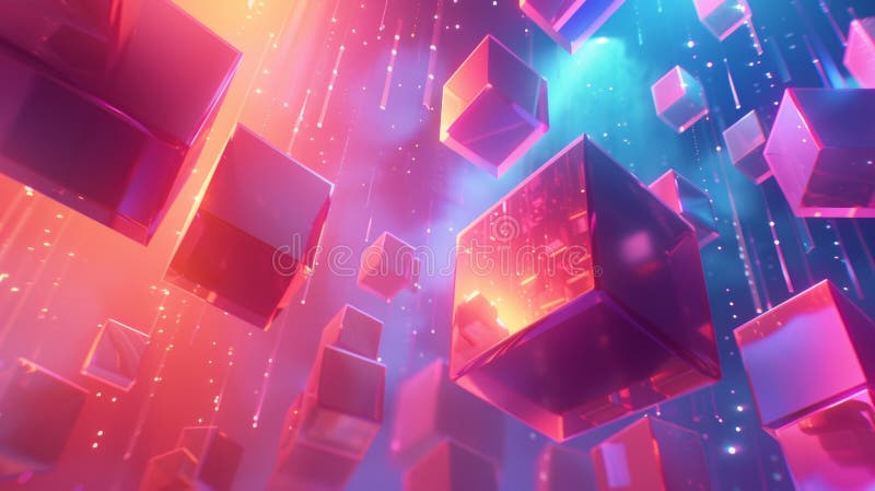 3d Rendered Image Featuring Floating Boxes with a Vibrant Neon Light ...