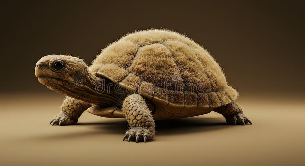 Fluffy Tortoise: a 3D Render of a Fuzzy Turtle with Brown Fur Stock ...