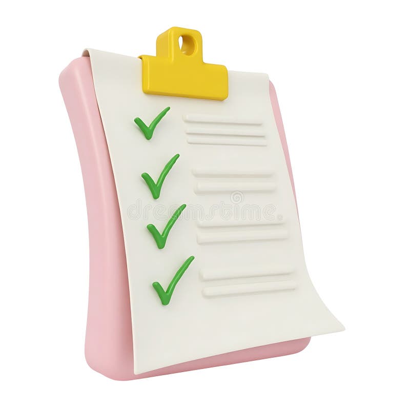 Pink Checklist Clipboard Tasks Done 3D Render White Background Stock ...