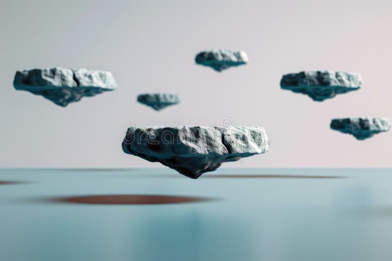 Abstract Floating Stone Platforms in Minimalist Blue and White Setting ...