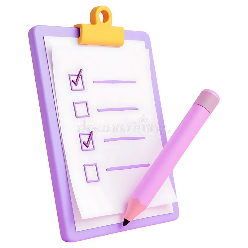 Checklist Clipboard Pink Pencil To Do List 3D Render Purple White Stock ...
