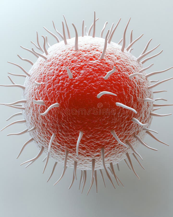 Red Spiked Virus Cell Microbe Biology Science 3D AI Generated. Stock ...