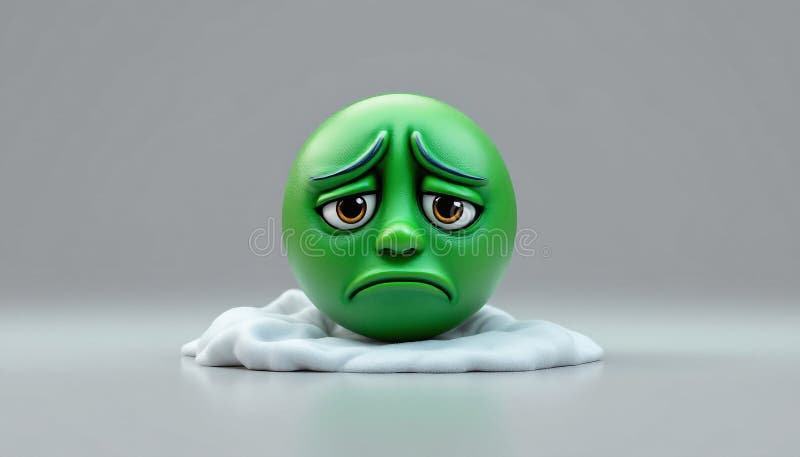 Sad Green Emoji on a Cloud: a 3D Render of Dejection Stock Illustration ...