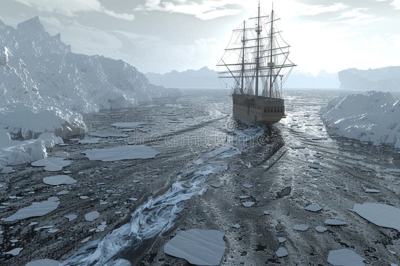 3D Rendered Image of a Ship Navigating through Icy Waters Leading the ...