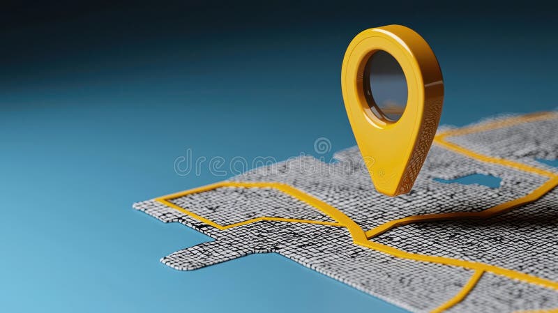 A 3D-rendered Image Showcasing a Large Yellow Location Pin on a ...