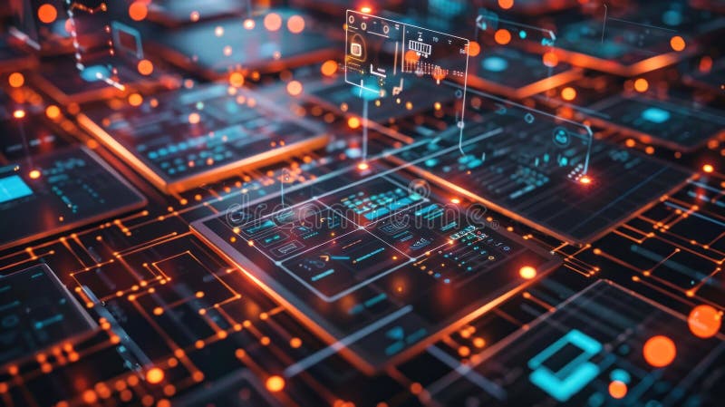 A 3D Rendered Image Showcasing a Sophisticated Digital Circuit Board ...
