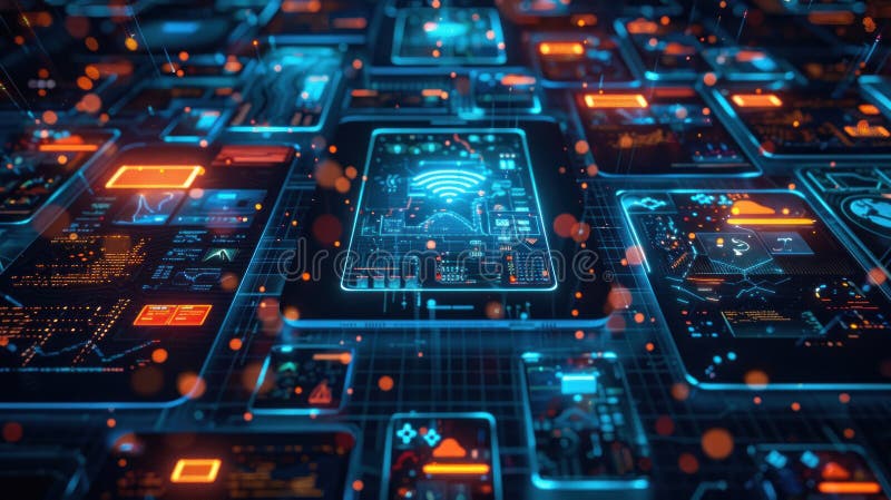 A 3D Rendered Image Showcasing a Sophisticated Digital Circuit Board ...