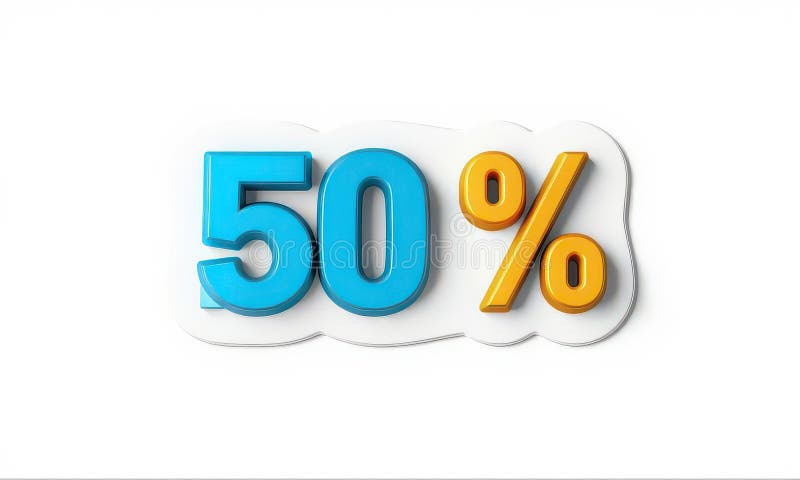 3 D Rendered 50 Percent Discount Sign Blue and Orange on White ...
