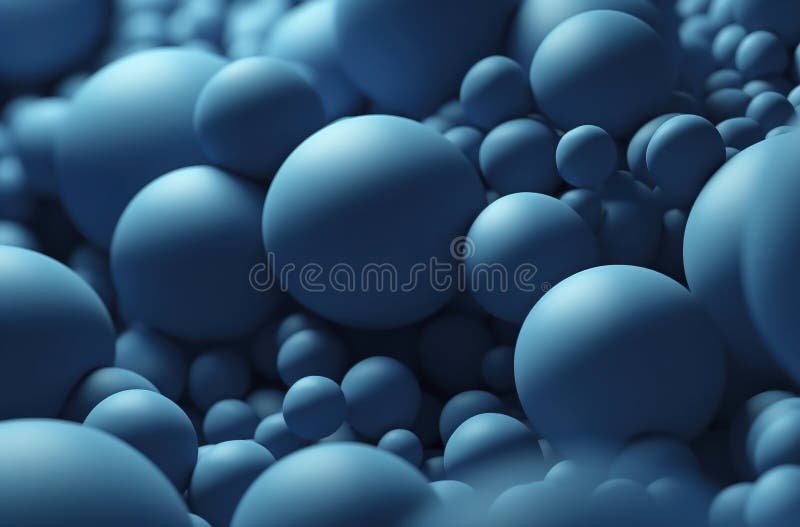 3D Rendered Image of Various Sized Blue Spheres Arranged Randomly on a ...