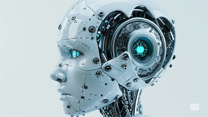 A 3D Rendered Image of a White, AI Robot Head with a Digital Brain ...
