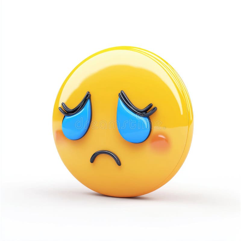 Sad 3D Emoji Cartoon Character Crying a Yellow Emoticon with Blue ...