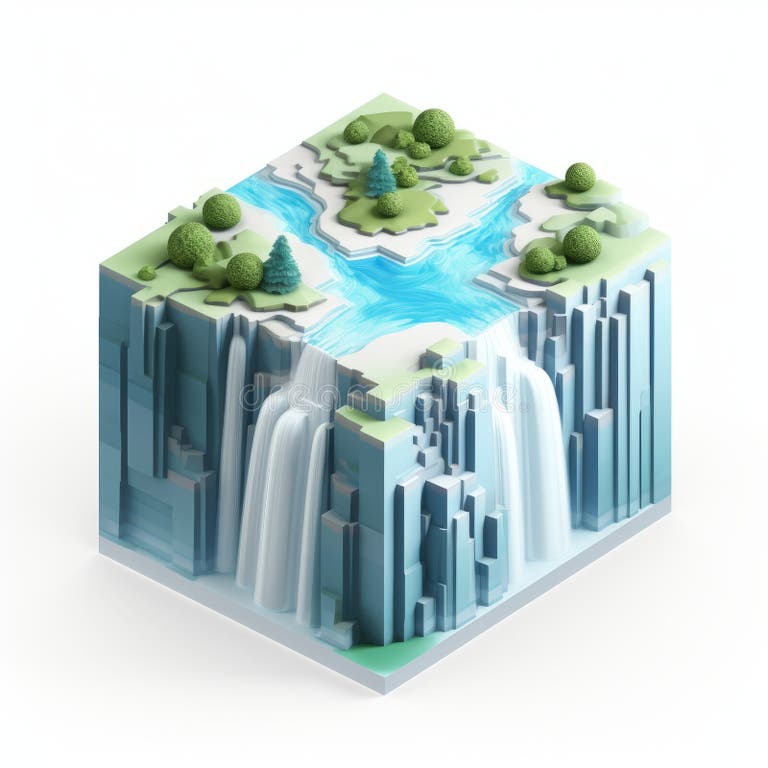 Isometric Waterfall: a Stunning 3d Model of Nature S Beauty Stock ...